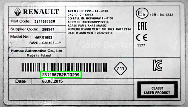 Renault Code from Serial Number - Code-Busters - Car Radio Code Specialists